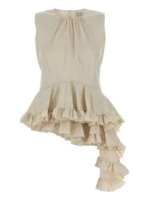 Alexander McQueen Sleeveless Asymmetrical Ruffled Top - Ivory