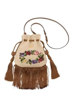 Valentino Garavani Embroidered Tassel Shoulder Bag - Brown