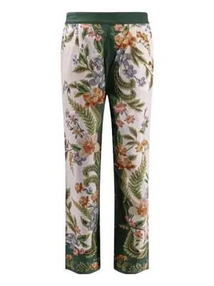 Farm Rio Floral Print Elastic Waist Casual Pants - Multicolor