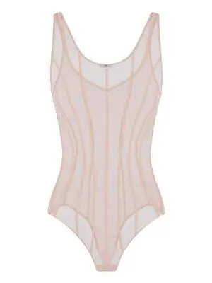 Elisabetta Franchi Tulle Micro-mesh Bodysuit - Nude