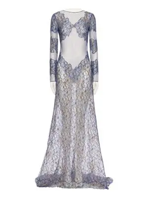 Valentino Garavani Round Neck Long Sleeve Dress - Gray