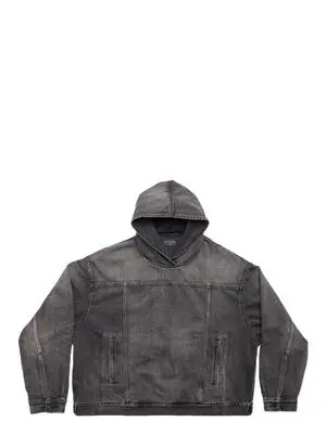 Balenciaga Grey Denim Hooded Jacket - Black