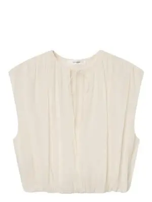 FRAME The Wave Top Silk Cropped Blouse With Tie Detail - Cream