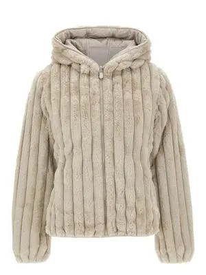 SAVE THE DUCK Zip-up Hooded Faux Fur Coat - Nude
