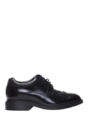 Hogan Lace-up Leather Shoes With Printed Detail - Black