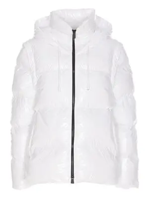 Pinko Hooded Down Jacket With Logo Patch - White