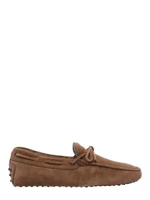 TOD'S Suede Round Toe Loafers With Tie Detail - Brown