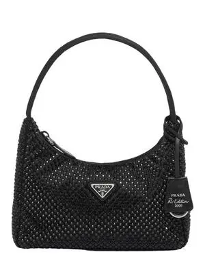 Prada Re-edition Mini Satin Bag With Crystals - Black