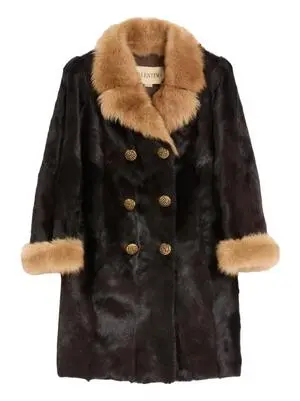 Valentino Garavani Long-sleeved Fur Coat - Black