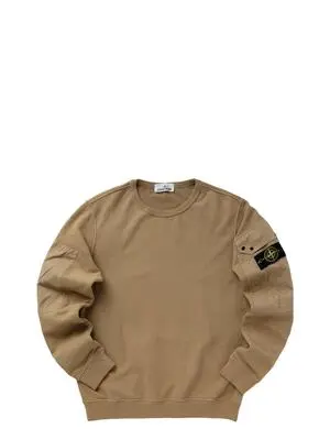 Stone Island Crewneck Sweatshirt With Logo Patch And Flap Pocket - Biscuit