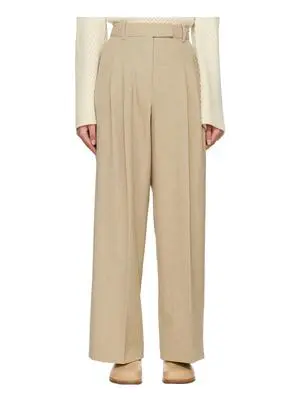 BY MALENE BIRGER Cymbaria Belted High Waist Pleated Wide Leg Trousers - Nude
