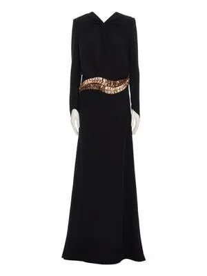 Valentino Garavani Long Sleeve V-neck Dress With Pleated Details - Black