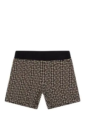 Balmain Logo Monogram Elasticated Waist Shorts - Black