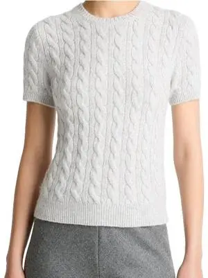 Vince Cable Knit Crew Neck Short Sleeve T-shirt - Light Gray