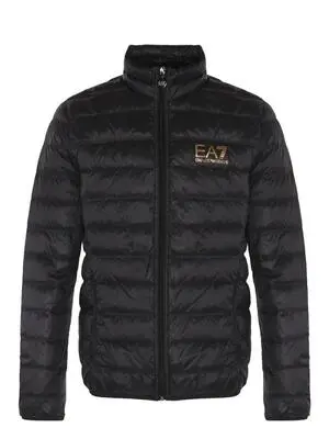 EA7 Quilted Zip-up Down Jacket With Stand Collar - Black