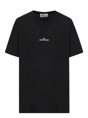 Stone Island Logo Print Cotton T-shirt - Black