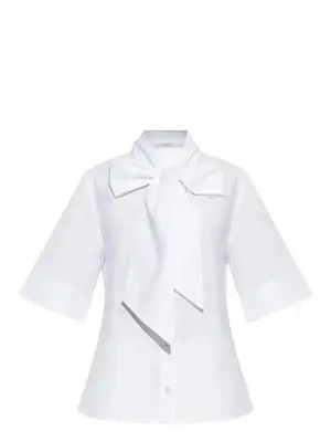 BY MALENE BIRGER Short Sleeve Shirt With Detachable Bow - White