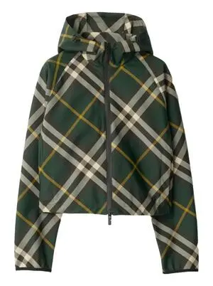 Burberry Burberry Check-Pattern Zip-Up Hooded Cropped Jacket Black