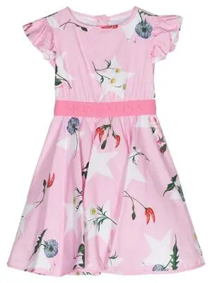Monnalisa Floral Printed Star Poplin Dress - Pink