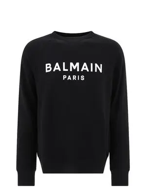 Balmain Logo Printed Crewneck Sweatshirt - Black