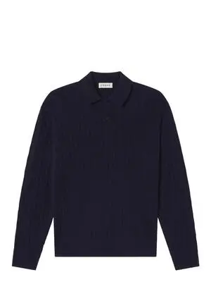 FRAME Cable-knit Polo Shirt - Deep Navy Blue