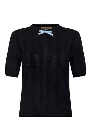 Marni Wool Knit T-shirt With Bow Detail - Blue