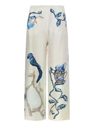 Munthe Graphic Print Silk Wide-leg Trousers - Neutrals