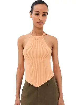 COURREGES Halter Neck Ribbed Knit Top - Light Sunset