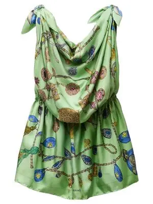 Versace Broken Jewels" Print Silk Twill Mini Dress - Green