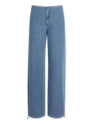 Still Here Drawstring Sport Wide-leg Jeans - Blue