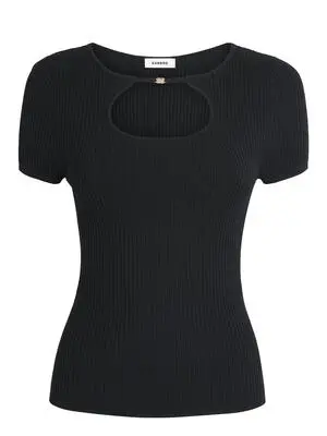 Sandro Ribbed Cut-out Knit Top - Black