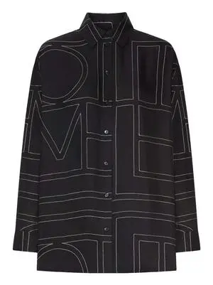 TOTEME Monogram Embroidered Silk Shirt - Black