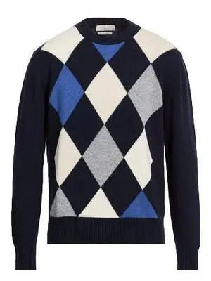 WOOL & CO Virgin Wool Geometric Print Crewneck Sweater - Navy
