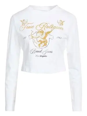 True Religion Cropped Long Sleeve T-shirt With Crystal Embellishments - White