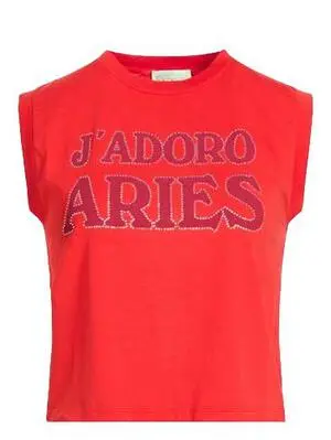Aries Cotton T-shirt With Crystal Embellishments - Red