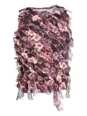 GUESS Guess Plum Polyester Ruched Floral-Print Top