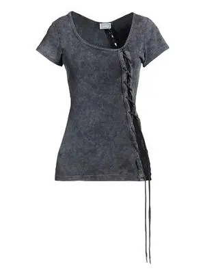 Guess Ribbed Jersey T-shirt With Lace Trims - Grey