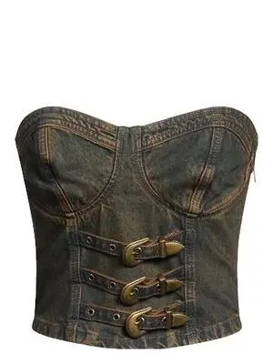 Guess Faded Denim Corset Top - Blue