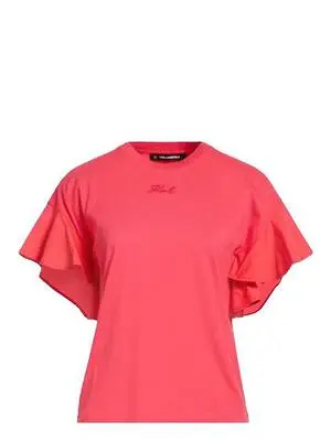 Karl Lagerfeld Organic Cotton T-shirt With Ruffle Detail - Red