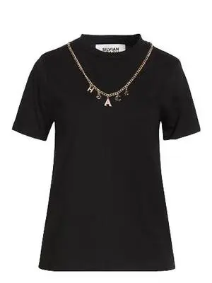 SILVIAN HEACH Silvian Heach Black Cotton T-Shirt With Appliqué