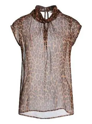 OLTRE OLTRE Leopard-Print Georgette Turtleneck Top