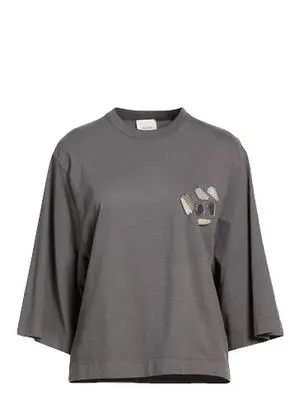 ALYSI Cotton Jersey T-shirt With Appliqué Detail - Grey