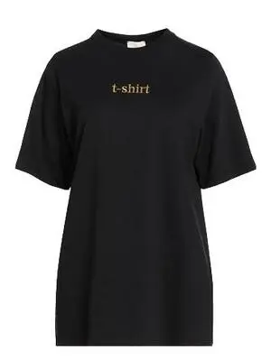 ALYSI Cotton T-shirt With Embroidered Detail - Black