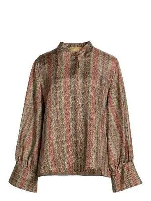 Momoni Multicolor Satin Crewneck Long Sleeve Shirt - Brown