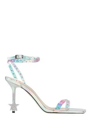Mach & Mach Leather And Pvc Sandals With Crystal Embellishments - Silver
