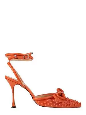 Mach & Mach MACH & MACH White Leather Studded Bow Detail Stiletto Pumps Orange