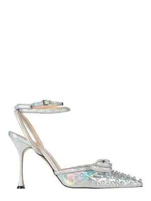 Mach & Mach Leather Bow Detailing Studded Pumps - Silver