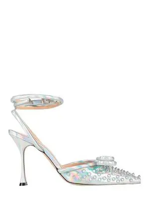 Mach & Mach Metallic Leather Pumps With Bow Detailing And Buckle Ankle Strap - Silver