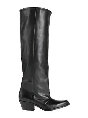 DIVINE FOLLIE Calfskin Leather Cowboy Boots - Black