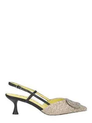 APEPAZZA APEPAZZA Platinum Synthetic Material & Leather Slingback Pumps